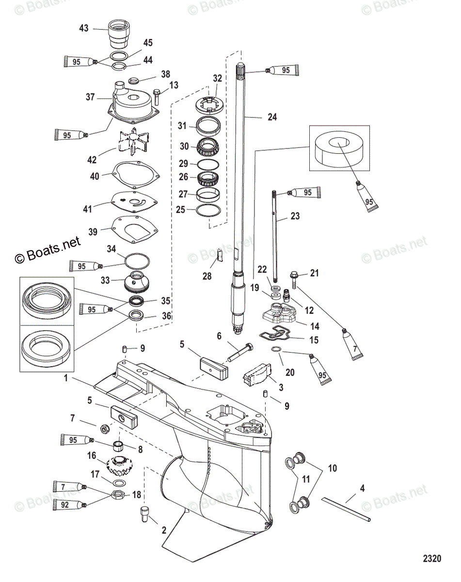 Mercury Outboard 225HP OEM Parts Diagram for Gear Housing, Driveshaft ...