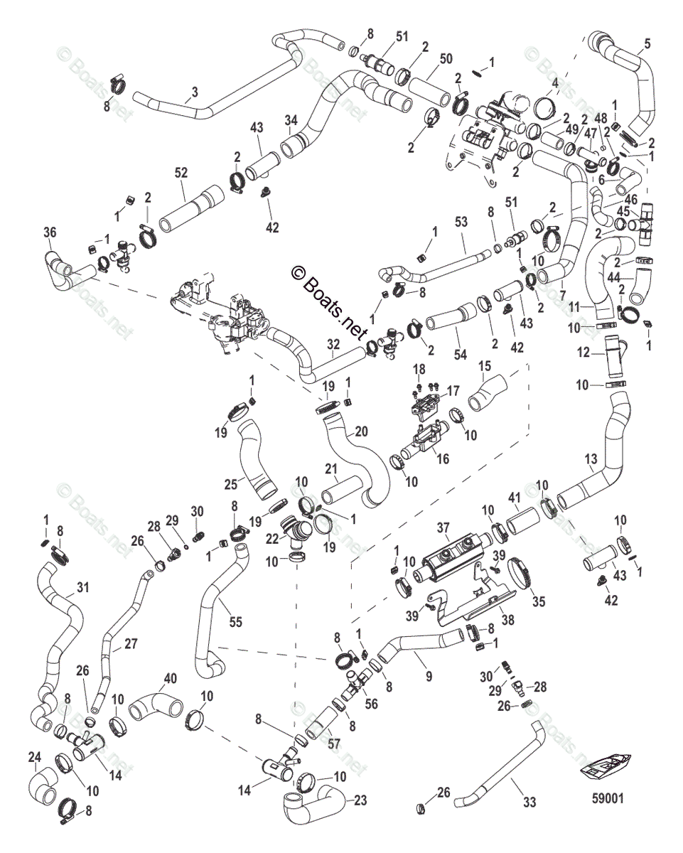 Mercruiser Inboard Gas Engines OEM Parts Diagram for Raw Water Cooling ...