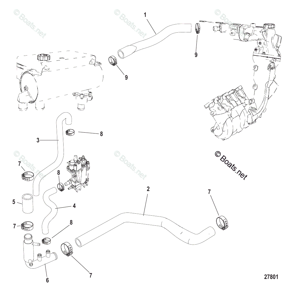 Mercruiser Sterndrive Gas Engines OEM Parts Diagram for Cooling System ...