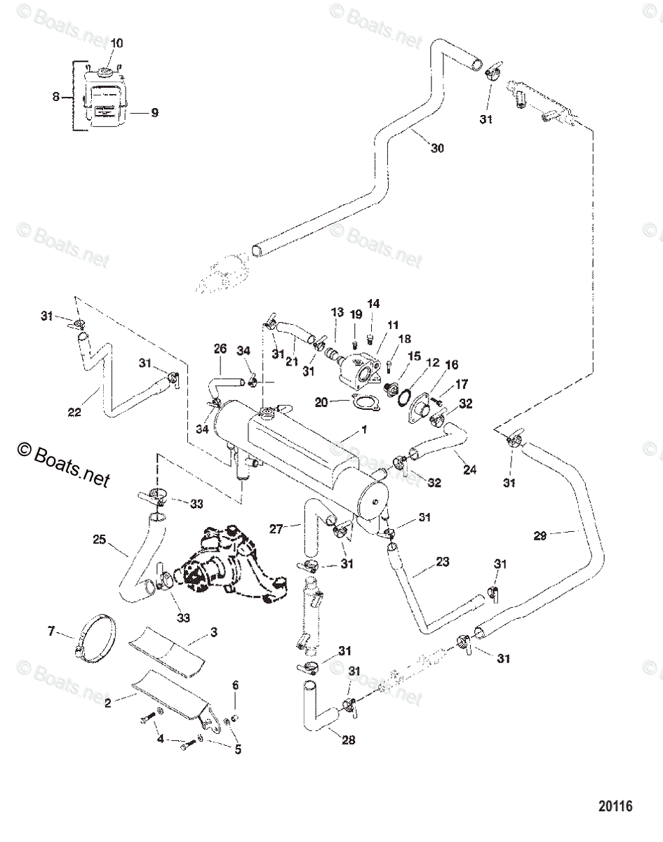 Mercruiser Sterndrive Gas Engines OEM Parts Diagram for CLOSED COOLING ...