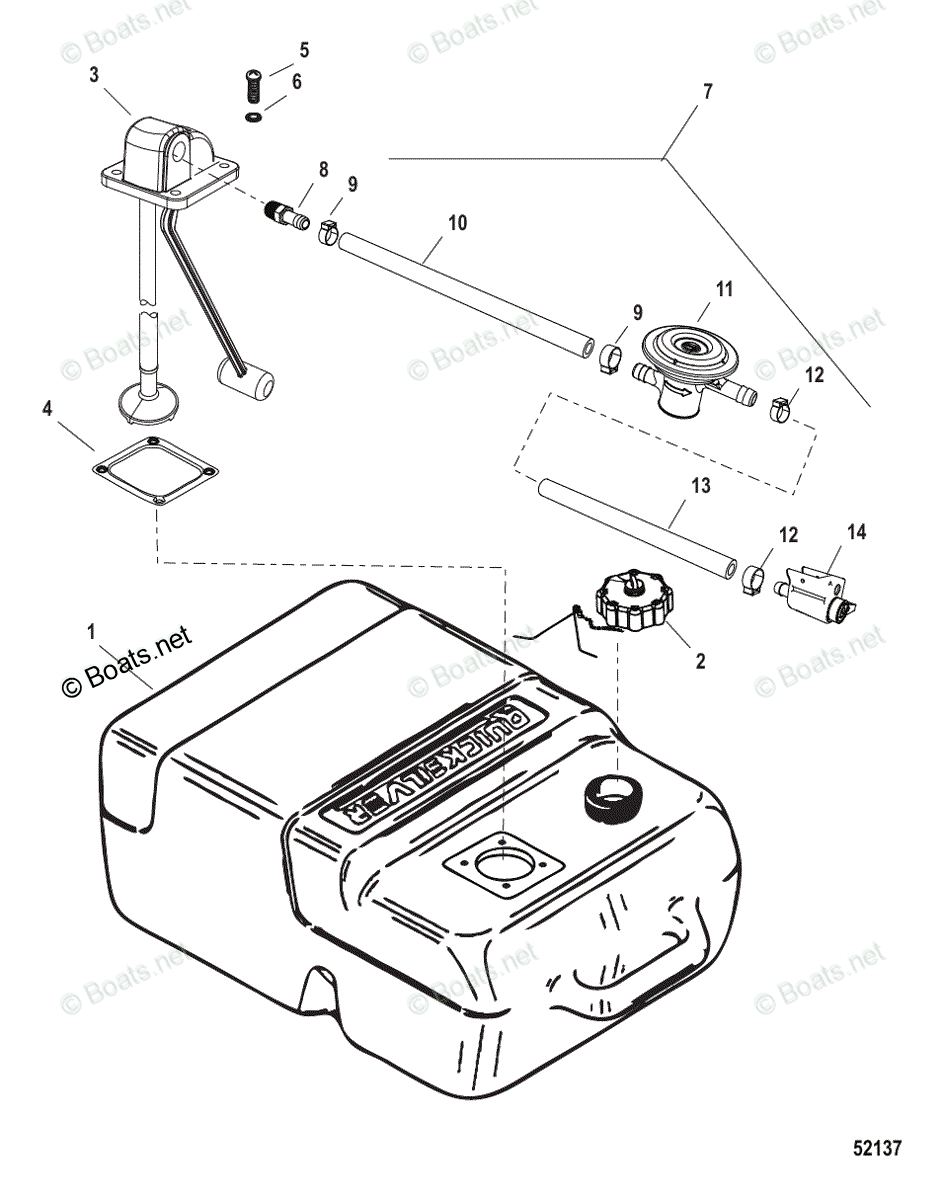 Mercury Outboard 25HP OEM Parts Diagram for Fuel Tank (6.6 Gal.) 25L(US ...