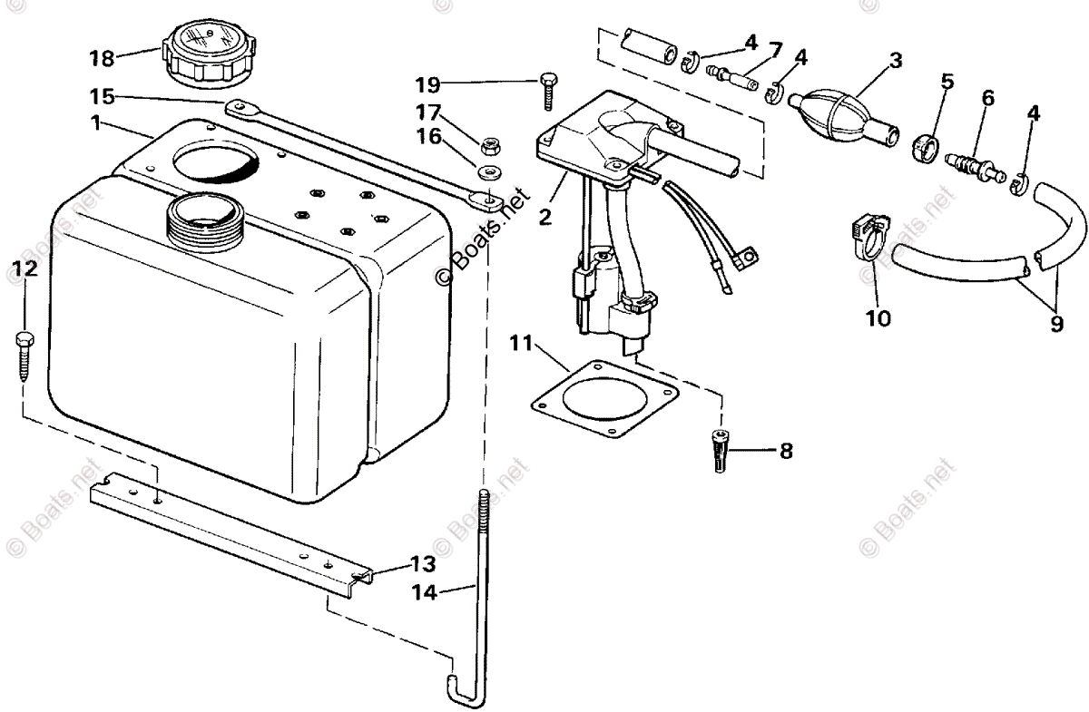 Johnson Outboard 1984 OEM Parts Diagram for VRO Oil Tank Kit-1.8 Gallon ...