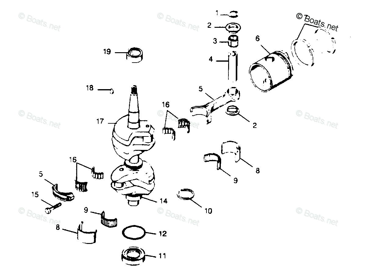 Force Outboard 1990 OEM Parts Diagram for CRANKSHAFT AND PISTON GROUP ...