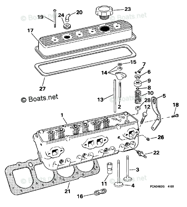 OMC Sterndrive 5.70L 350 CID V8 OEM Parts Diagram for CYLINDER HEAD ...