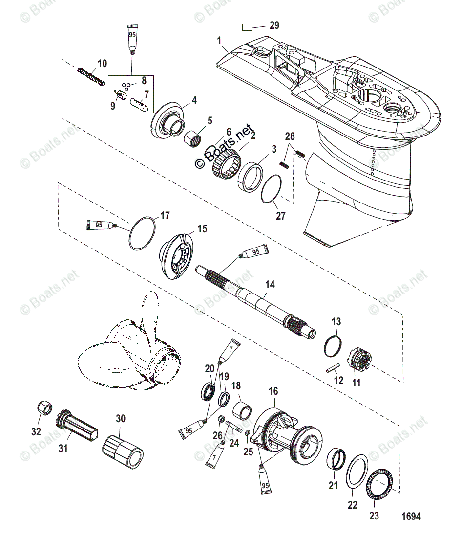 Mercury Outboard 75HP OEM Parts Diagram for Gear Housing, Propeller ...