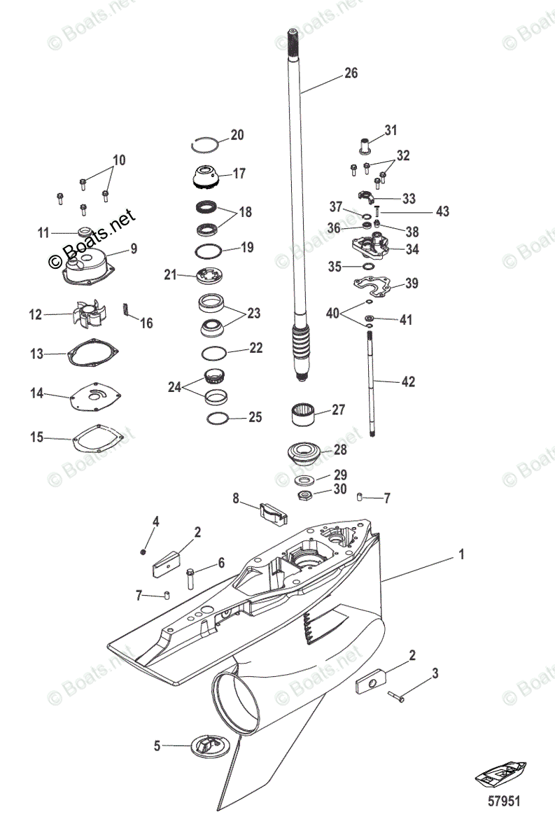 Mercury Outboard 350HP OEM Parts Diagram for Gear Housing, Driveshaft ...