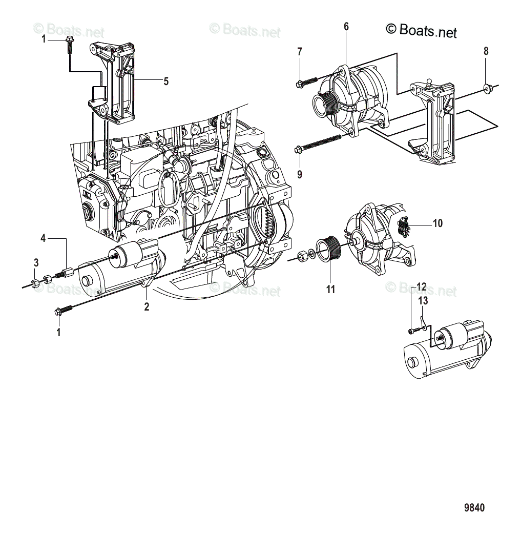 Mercruiser Inboard Diesel Engines OEM Parts Diagram for Alternator and ...