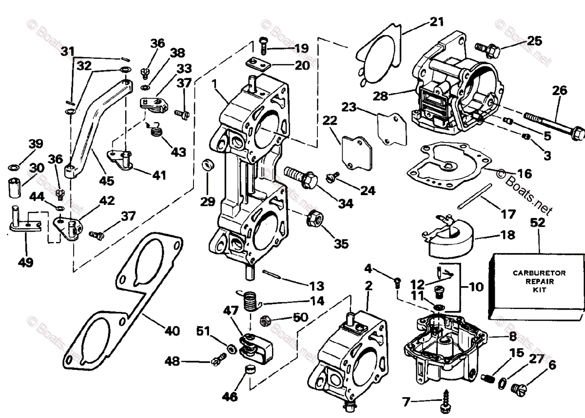 Johnson Outboard 1988 OEM Parts Diagram for Carburetor And Linkage ...