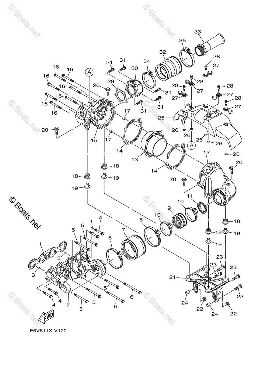 Yamaha Boats 2024 OEM Parts Diagram for Exhaust 1 | Boats.net