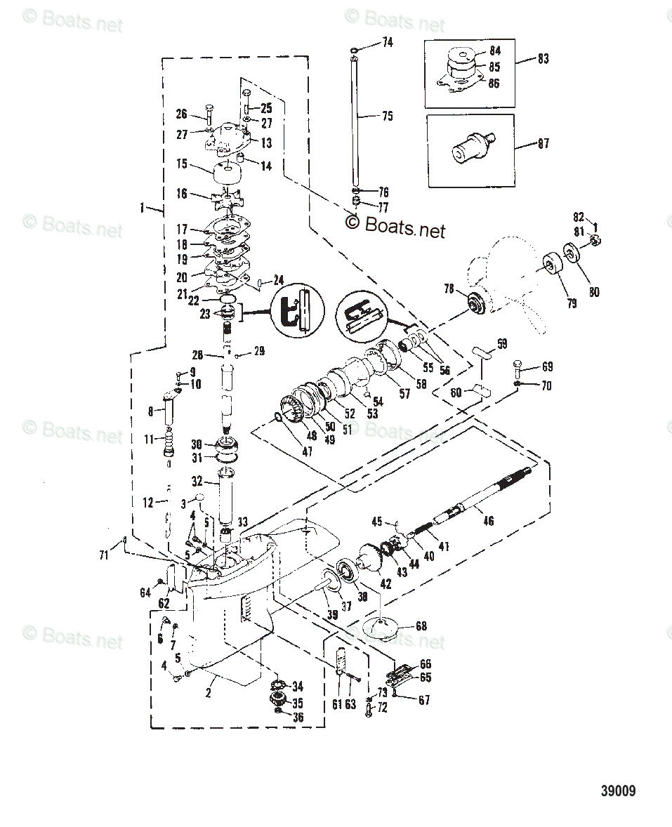 Mariner Outboard 1988 OEM Parts Diagram for Gearhousing Assembly ...