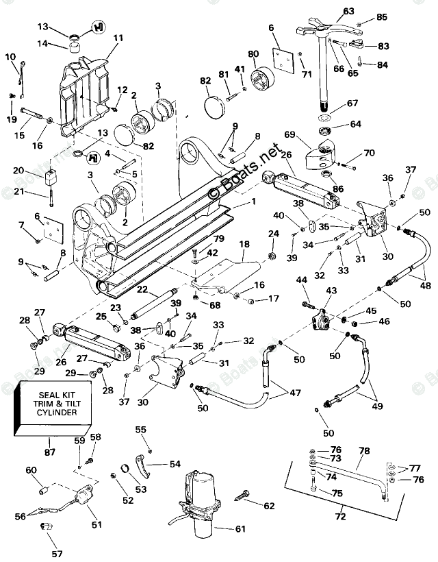 OMC Quiet Rider 150HP OEM Parts Diagram for Transom Bracket Assy ...
