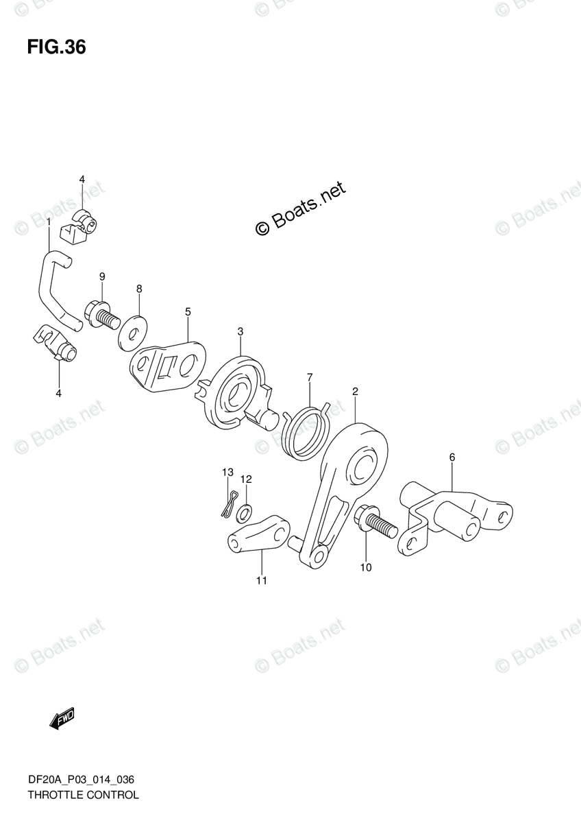 Suzuki Outboard 2014 OEM Parts Diagram for THROTTLE CONTROL (DF9.9BR P03) | Boats.net