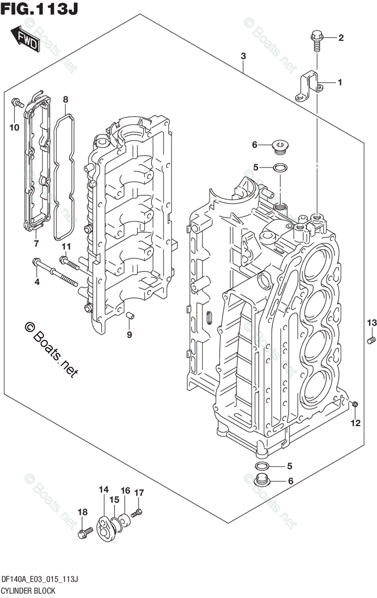 Suzuki Outboard 2015 OEM Parts Diagram for CYLINDER BLOCK (DF140AT E03 ...