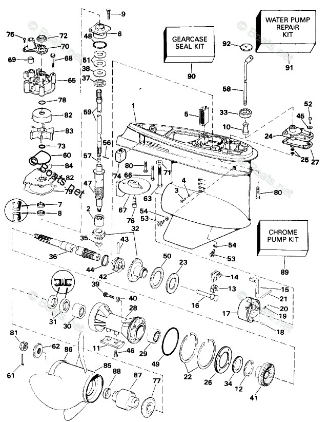 OMC Quiet Rider 115HP OEM Parts Diagram for Gearcase | Boats.net