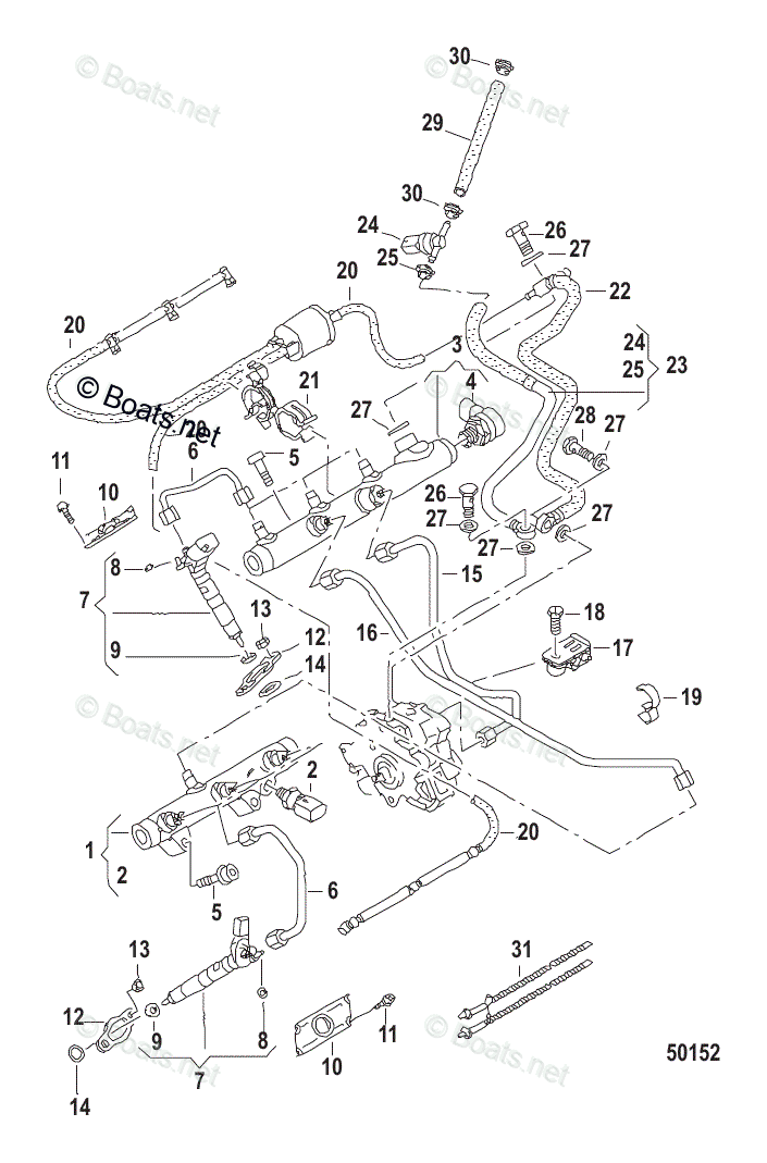 Mercruiser Inboard Diesel Engines OEM Parts Diagram for Injector and ...