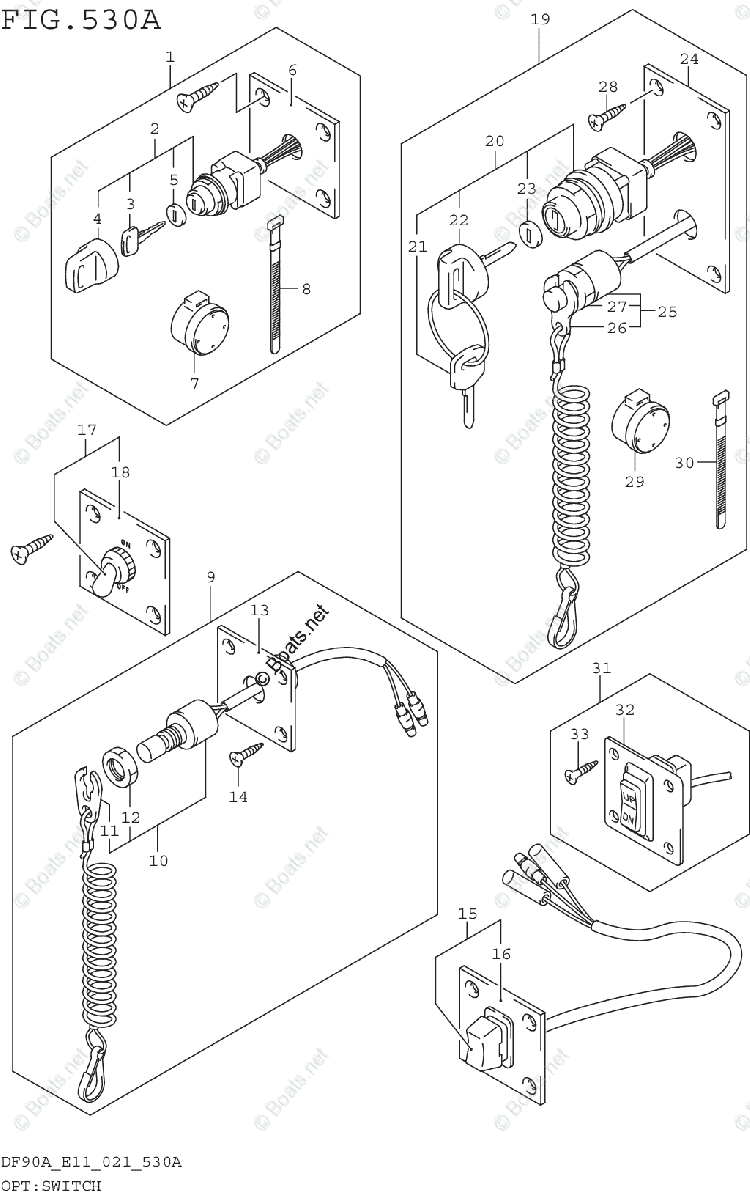 Suzuki Outboard 2021 OEM Parts Diagram for OPT SWITCH (DF70A DF80A DF90A DF100B) | Boats.net